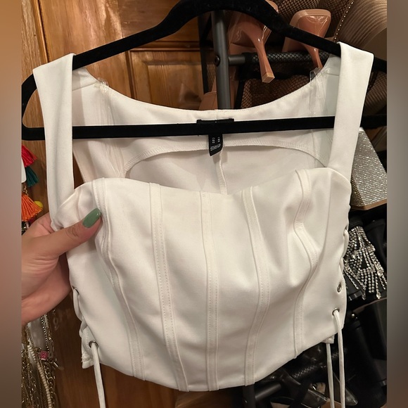 Tops | White Corset Side Crop | Poshmark